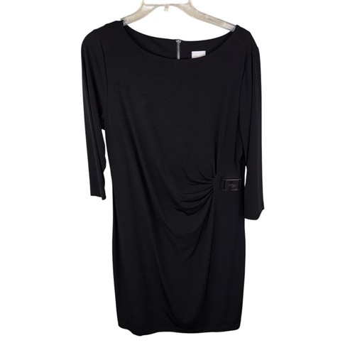 Chico's Black Side Ruched Wrap Dress Size 1.5 M Round Neck 3/4 Sleeve ...