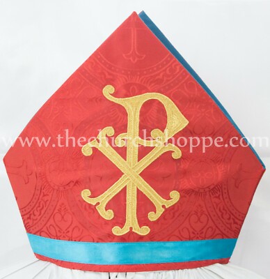Red Mitre with CHI RHO embroidery,mitra,Bishop's Mitre, New | eBay
