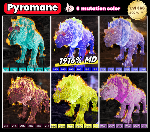 Ark Survival Ascended PVE Lvl 366 Pyromane 1916% MD 100% IMP PS/PC/XBOX ...