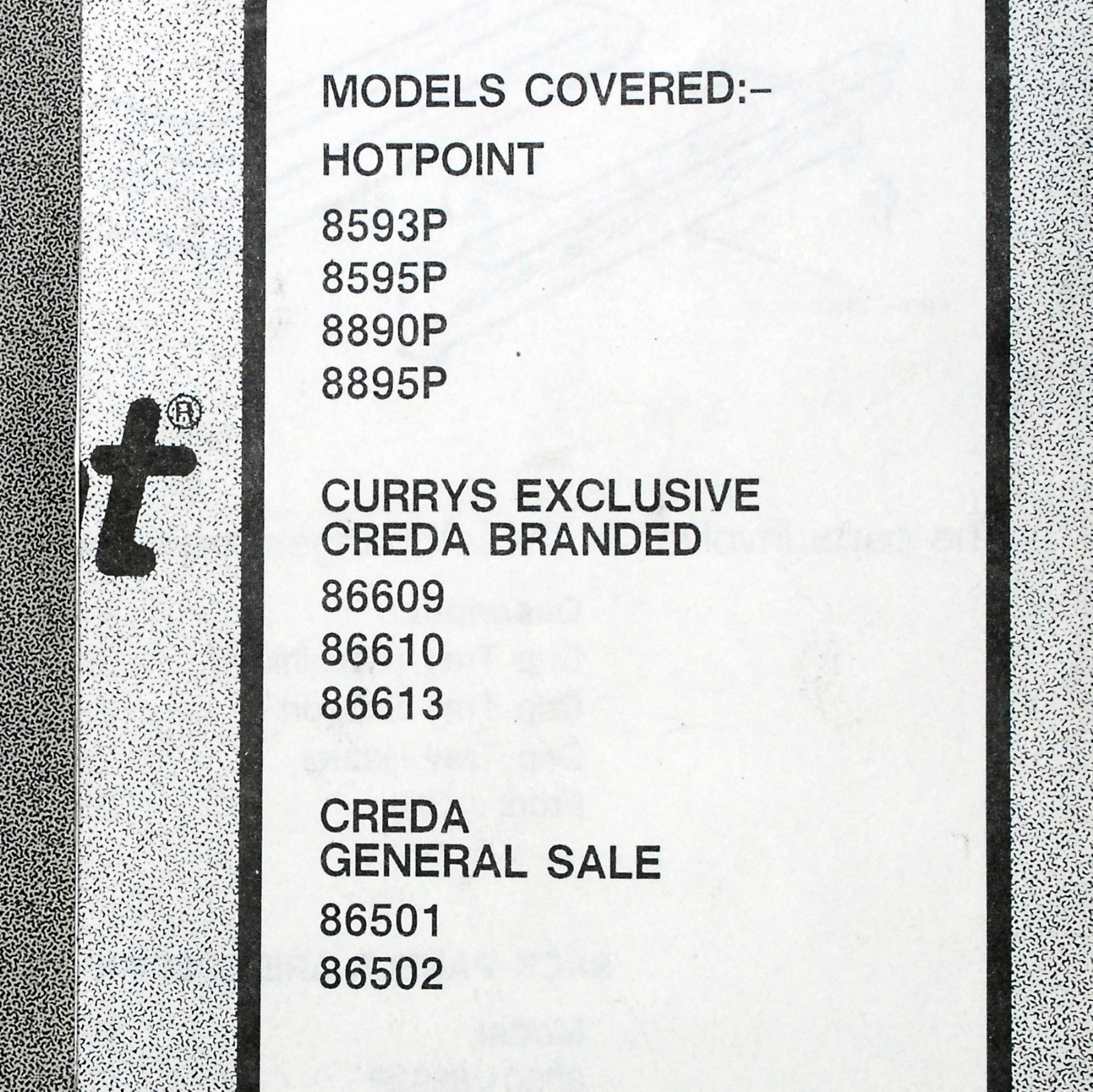 HOTPOINT / CREDA REFRIGERATION SERVICE INFORMATION / MANUAL. FRIDGE ...