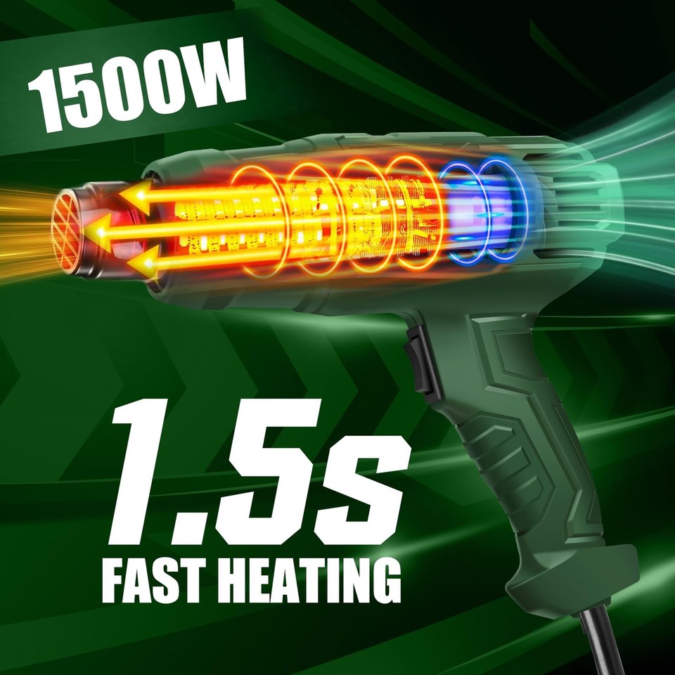1500W Heat Gun, Fast Heat Hot Air Gun Kit with 662℉ & 1022℉ Dual-Tem | eBay