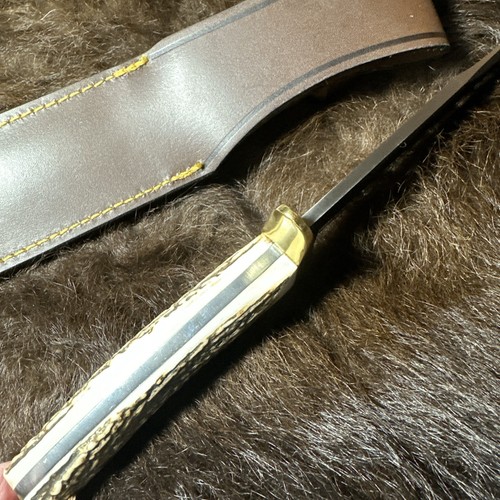 MUELA STAG HANDLE 12.75” BOWIE KNIFE / ORIGINAL LEATHER SHEATH Mint ...