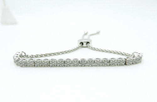 KC Sterling Silver Diamond Flower Draw String Adjustable Toggle Tassel ...