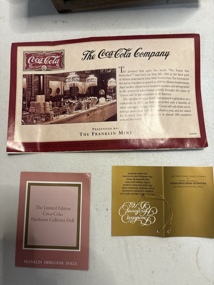 Limited Edition Coca-Cola Franklin Heirloom Collector Doll - NIB - COA ...