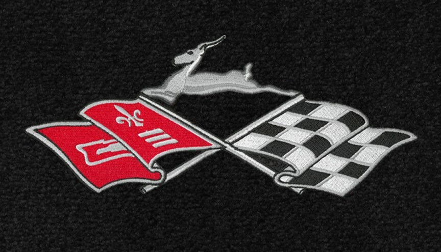 NEW! 1961-1964 Black Floor Mats Impala Crossed Flags Embroidered Logo ...