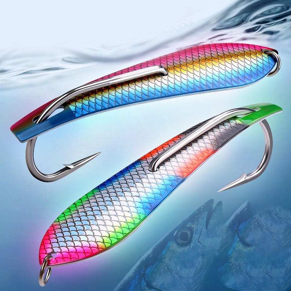 12 5cm Spoon Fishing Lure for Deep Sea Trolling Jig with 3D Fish Scale ...