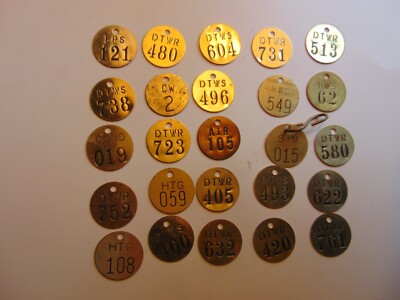 Lot of 25 Vintage 1.5" Round Brass Tags Misc Numbers Industrial ...