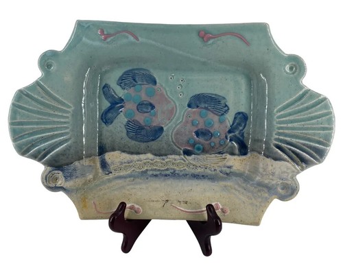 Vtg Studio Art Pottery Beach Fish Swimming 14” Platter Tray Embossed ...