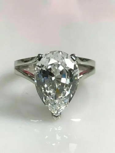 5 Ct Pear Cut Lab Created Diamond Solitaire Engagement Ring 925 ...