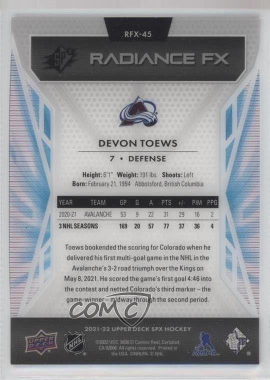 2021-22 SPx Radiance F/X Green /25 Devon Toews #RFX-45 | eBay