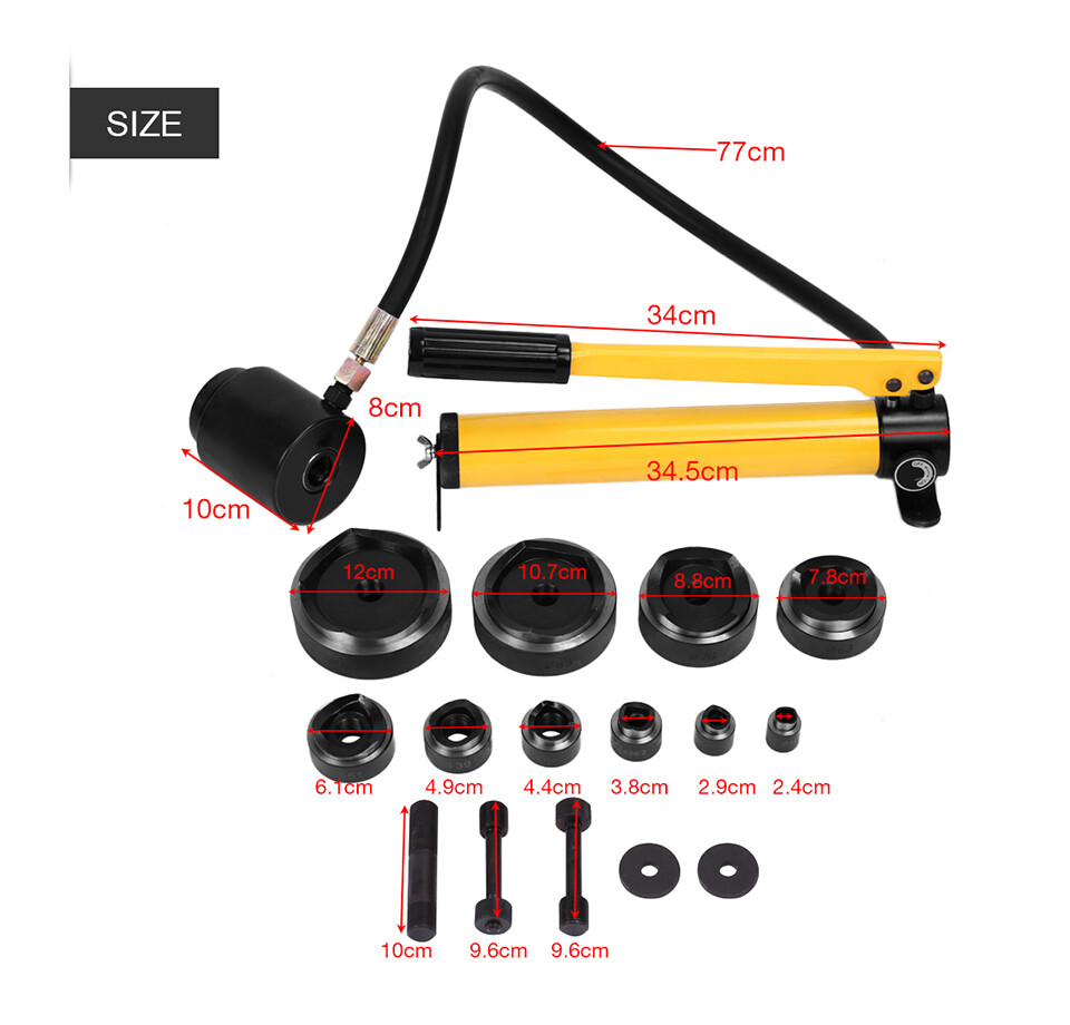 15 Ton Hydraulic Hole Punch Knockout Tool Set 10 Dimple Dies 16mm ...