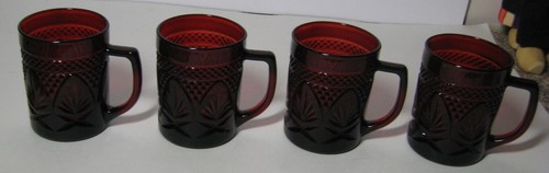 2nd 4 Elegant Ruby Red Luminarc Arcoroc Durand Mugs Cups VNVC | eBay