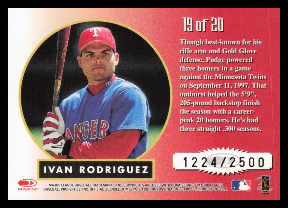 1998 Leaf Rookies & Stars Greatest Hits #19 Ivan Rodriguez Texas ...