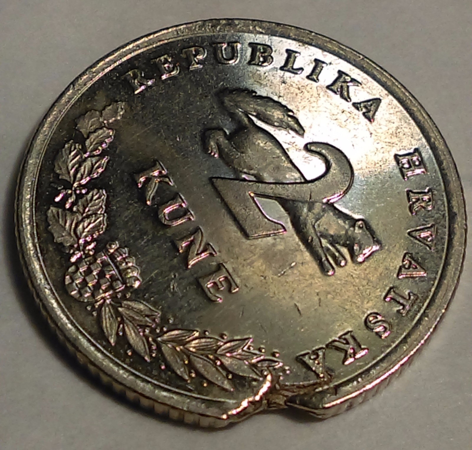 2 Kune 2009. Croatian coin, TUNJ, ERROR MISSING PART OF THE COIN, RARRE ...