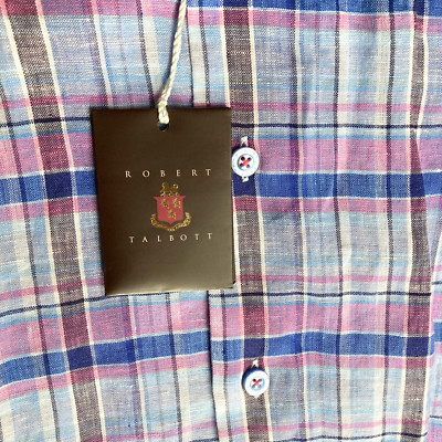 Robert Talbott Shirt Mens XL Linen Classic Blue Plaid Casual Button Up ...