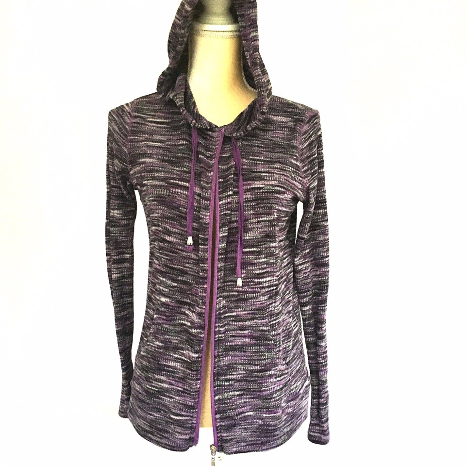 Made For Life Women's Purple Marbled Light Stretchy Jacket Hooded Full ...