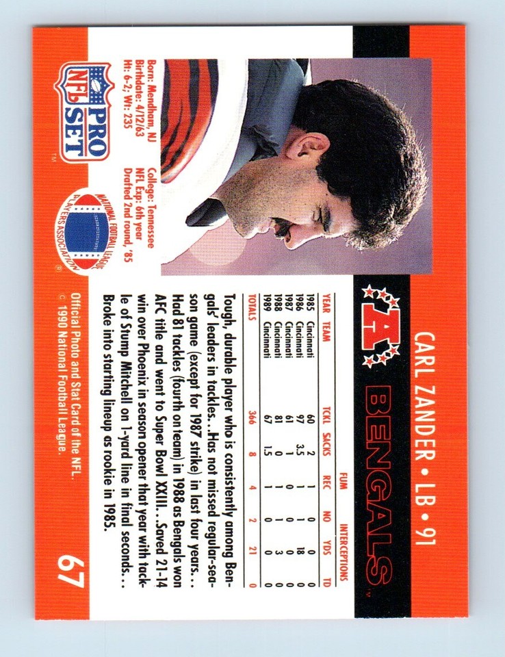 1990 Pro Set Carl Zander Cincinnati Bengals #67 | eBay