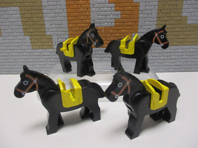 D10/13) LEGO 4x Horses Black With Yellow Saddle Knight Western Hobbit ...
