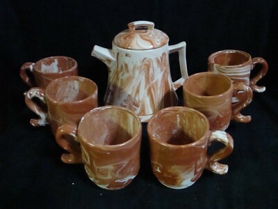 Sitka Alaska Clay Tea/ Coffee Pot w/ 6 Cups Signed By IL Michel Valdez ...