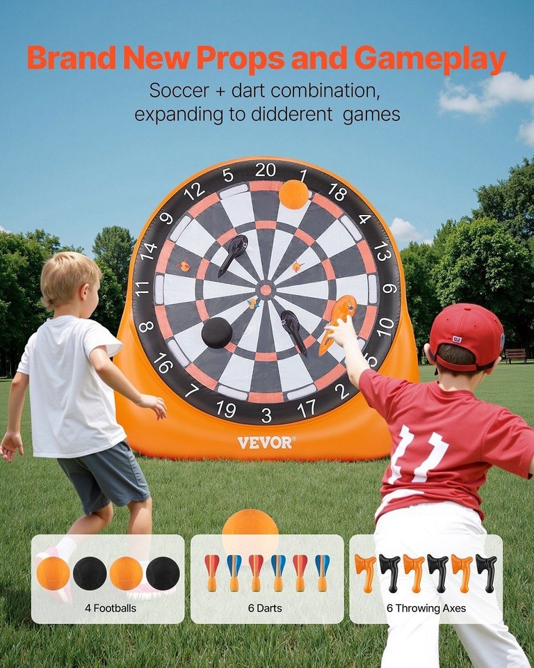 Inflatable Soccer Dart Board over 6 ft with 4 Kick Ball 6 Darts 6 Axe ...