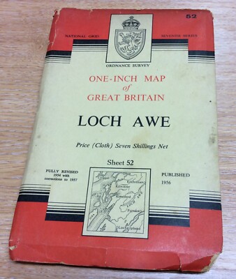 Vintage 1950s Ordnance Survey One Inch Cloth Map Of Loch Awe | eBay UK
