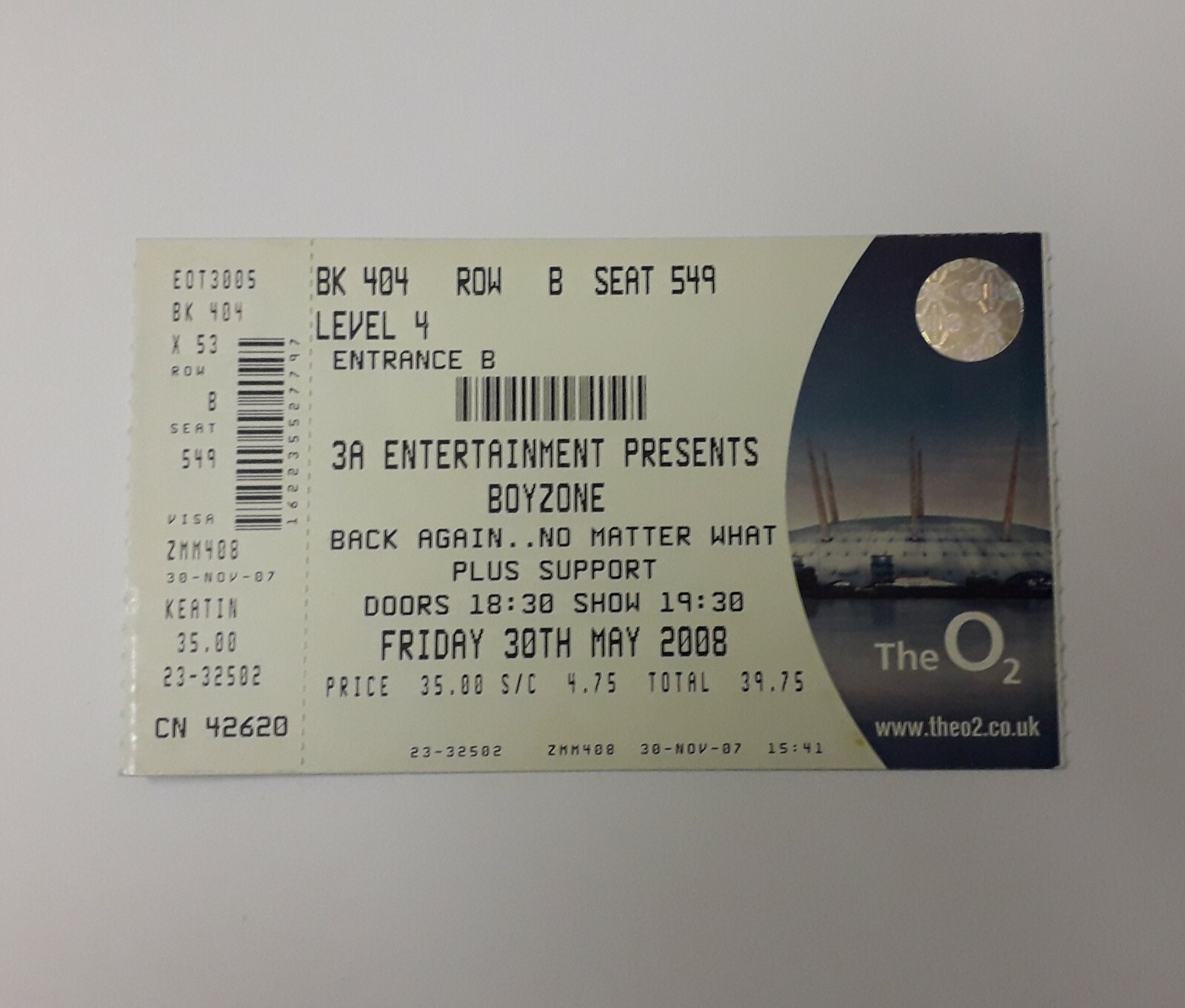 Boyzone Tickets - The O2 Arena, London 30/05/08 Unused Ticket(s ...