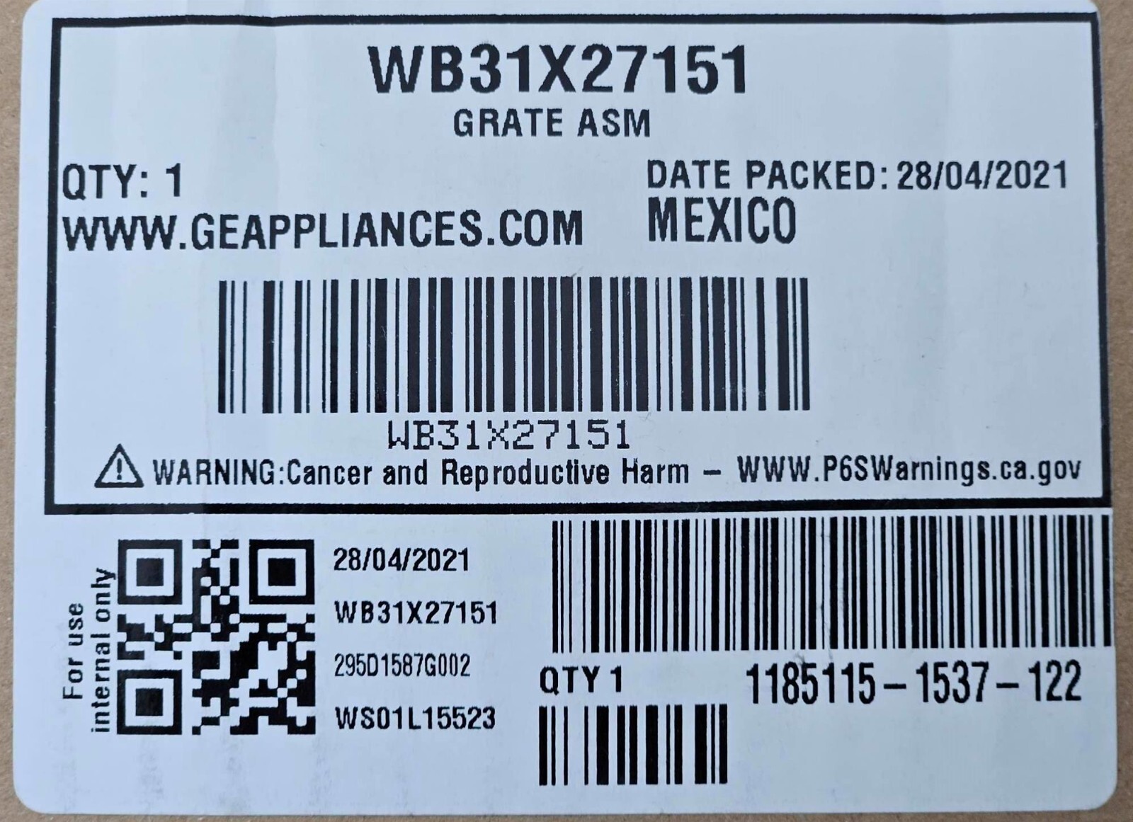 WB31X27151 GE Gas Stove Grate ASM (New Unopened Box) | eBay