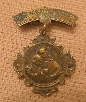 antique 1919 bronze My first Holy Communion religious brooch pin badge ...