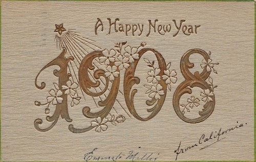 Antique New Year Embossed Rotograph 1908 No. 501 Wood Grain Star Vtg ...