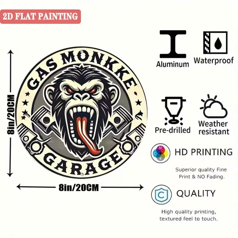 Gas Monkey Garage Angry Gorilla Metal Wall Art - 8x8 Inch Round ...