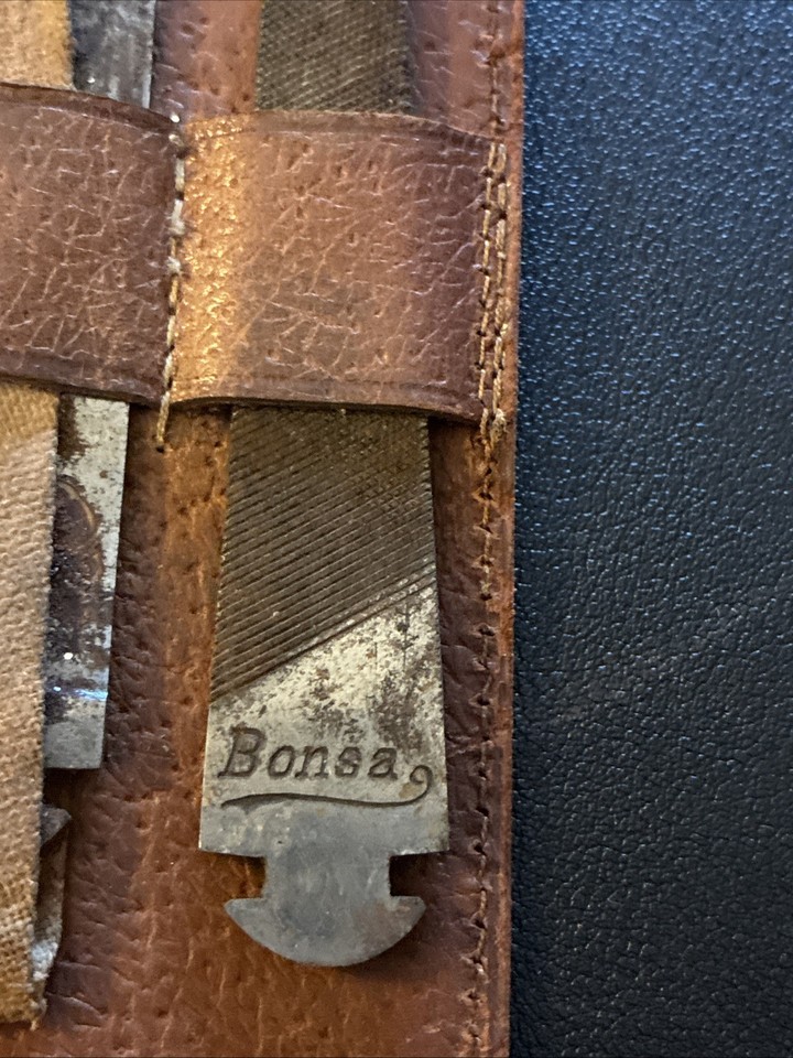 Antique Bonsa Portable Field Tool Kit In Leather Pouch - Missing Some ...