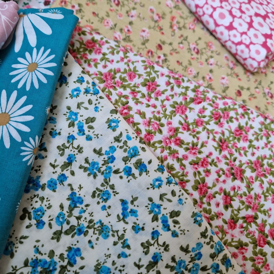 Floral Polycotton Fabric Off Cuts Remnants Mixed Colours Prints 200g ...