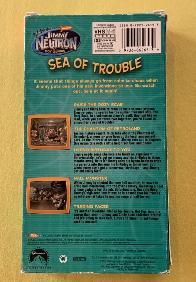 Nickelodeon Adventure of Jimmy Neutron Boy Genius Sea Of Trouble VHS ...