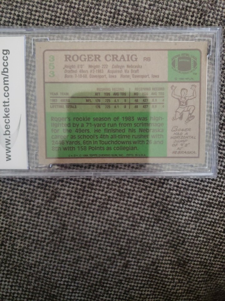 1984 Topps Roger Craig Rookie 353 BccG 10 | eBay