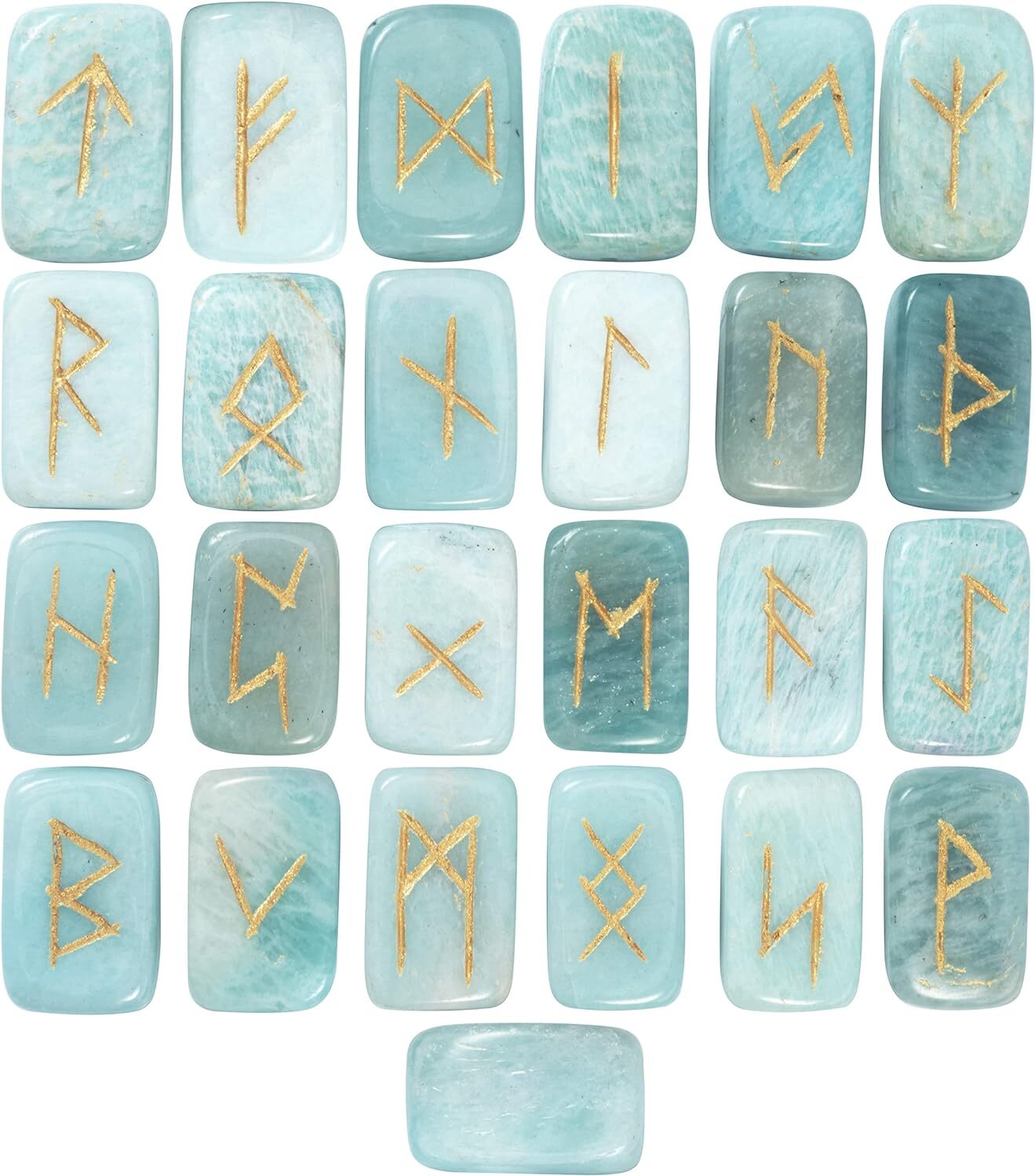 Amazonite Rectangle Shape Gemstone Runes with Elder Futhark Alphabet ...