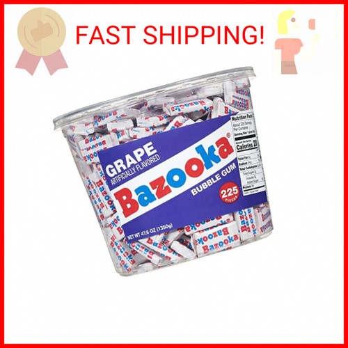 Bazooka Bubble Gum 225 Count Individually Wrapped Chewing Gum - Grape ...