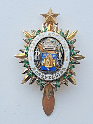 Insigne de fonction: Conseil Municipal de Montpellier, vermeil et émail ...