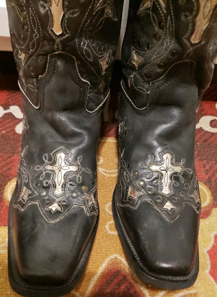 Laredo x Dan Post Womens Grey Black Silver Cross Inlay Western Boots Sz ...