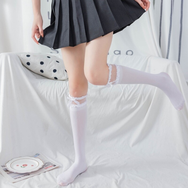 Bowknot Long Socks Female Cotton Pantyhose Leg Stocking Medias Elastic ...