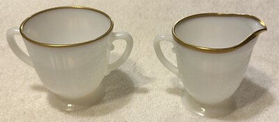 Vintage Macbeth Evans Milk Glass Sugar and Creamer Set with Gold Trim ...