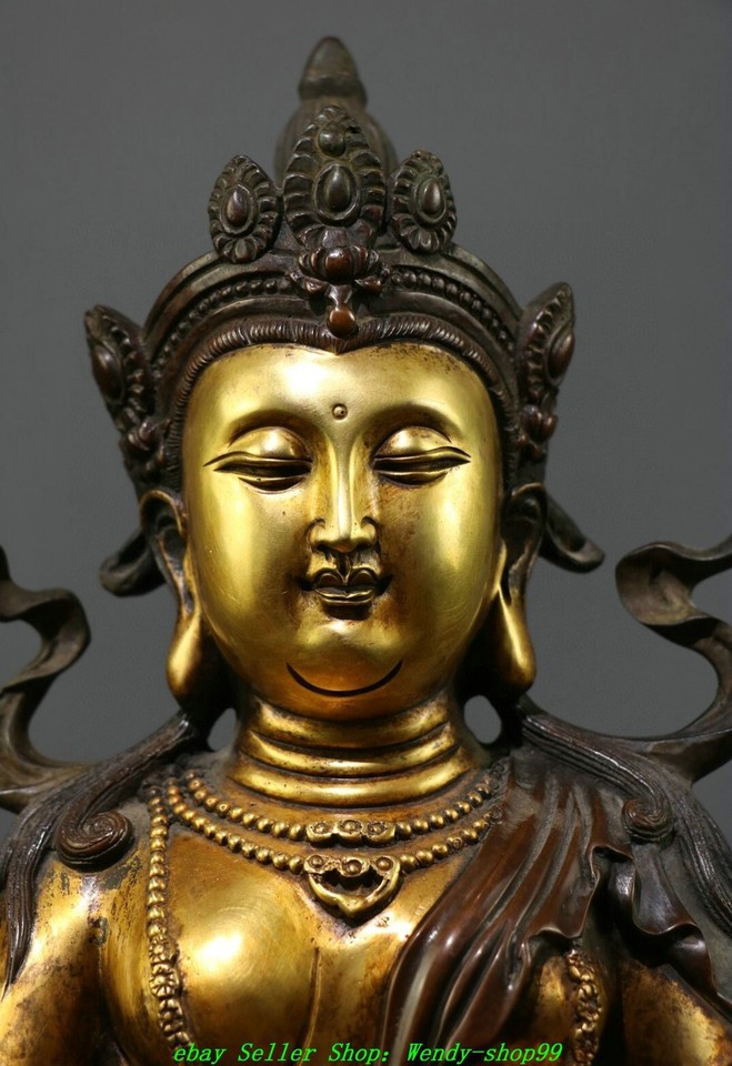 Old Chinese Buddhism Purple Bronze Gold Guanyin Kwanyin Goddess Buddha ...