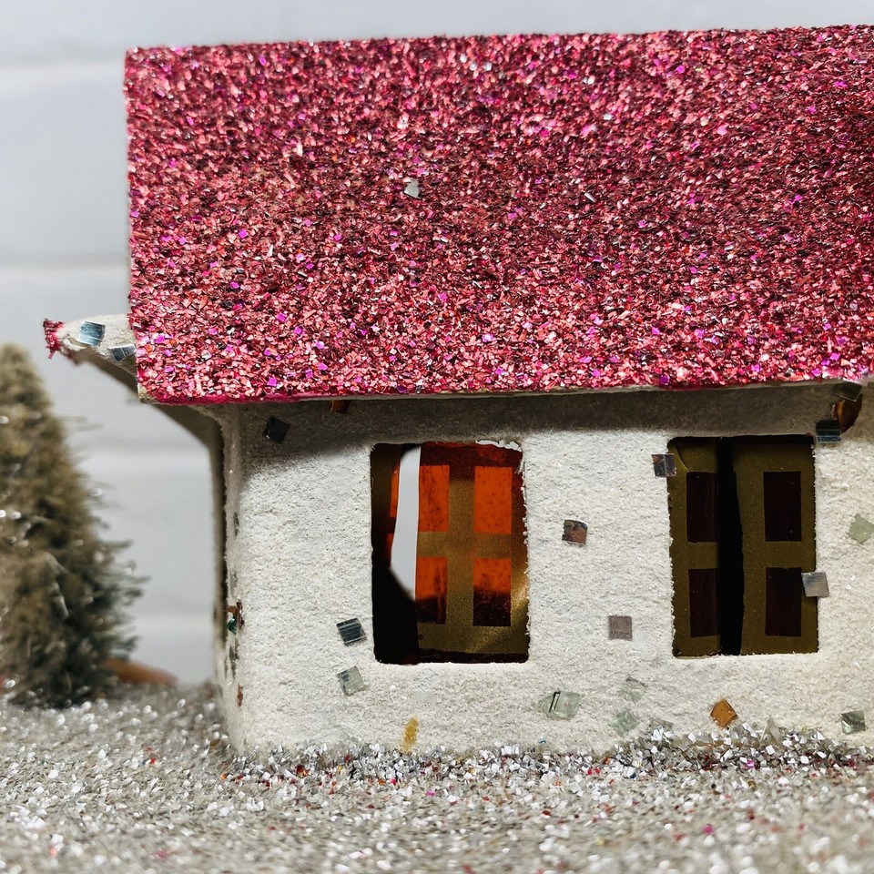 Vintage Putz House Japan Glitter Mica Pink White Silver Confetti ...