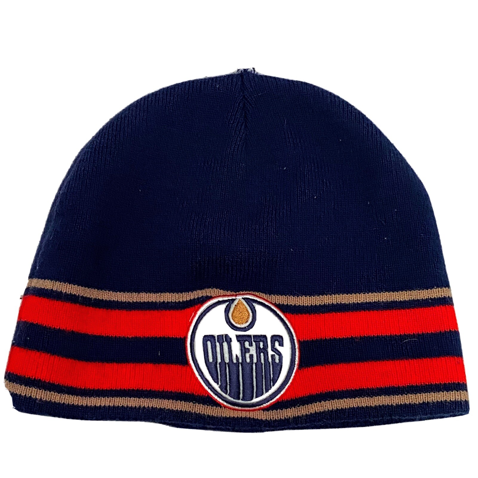 Edmonton Oilers Toque Cap Navy Blue Red & Brown Stripes NHL Hockey ...