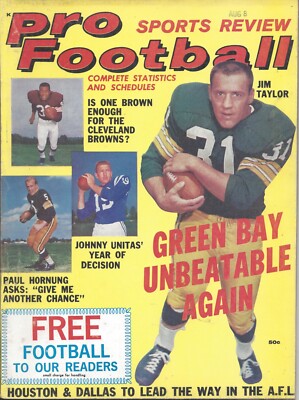 1963 Pro Football magazine Jim Taylor, Green Bay Packers Unitas Jim ...