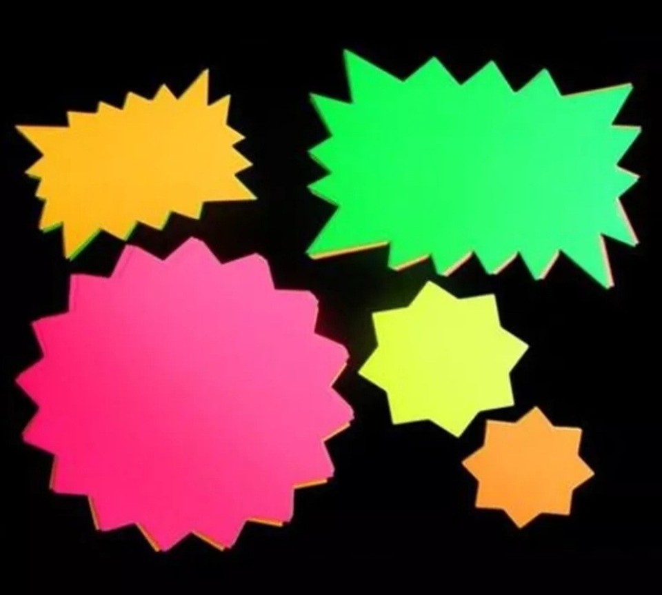 50 Neon Cards Fluorescent Stars Flash Price Display Tags Flourescent ...