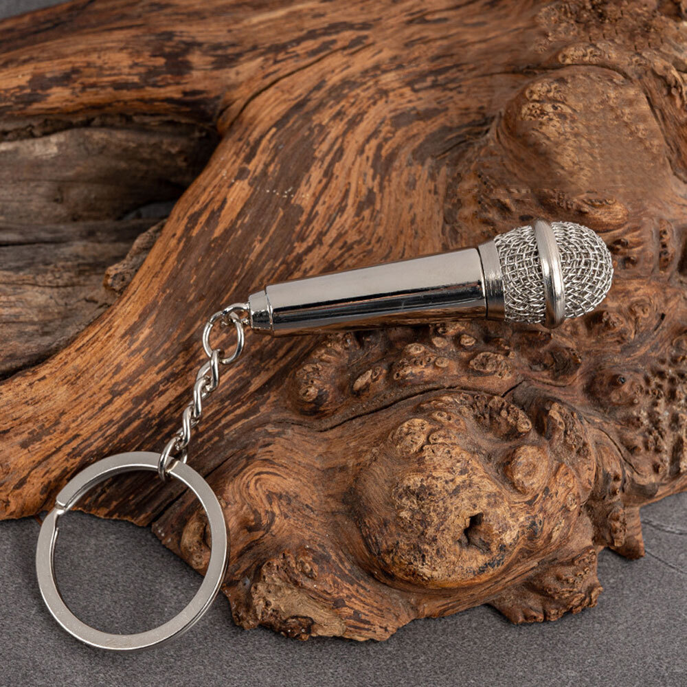 1x Silver Metal Hip-hop Microphone Car Keychain Key Ring Pendant Decor ...
