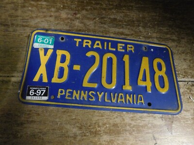 Pennsylvania License Plate PA Tag # XB-20148 Trailer Expired In 2001 | eBay
