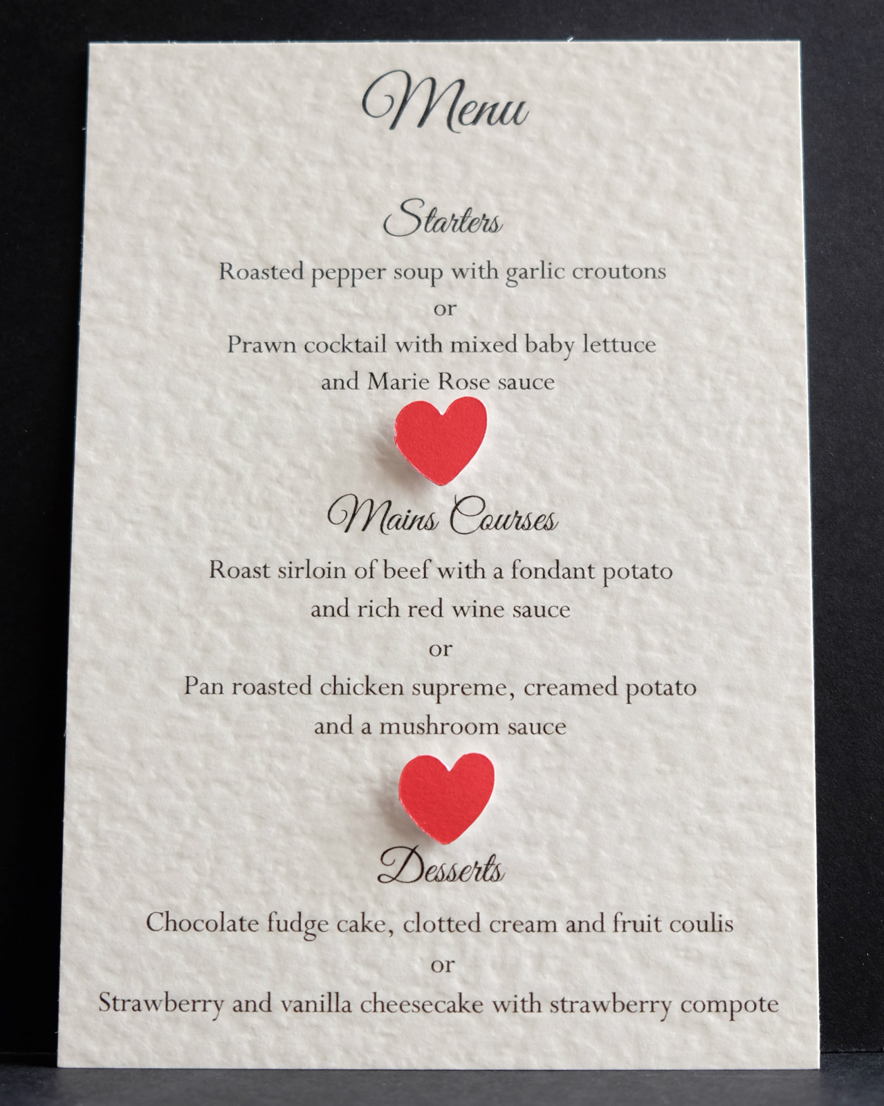 10 Handmade Personalised Wedding Menu Cards - Many Colours - Free P&P ...