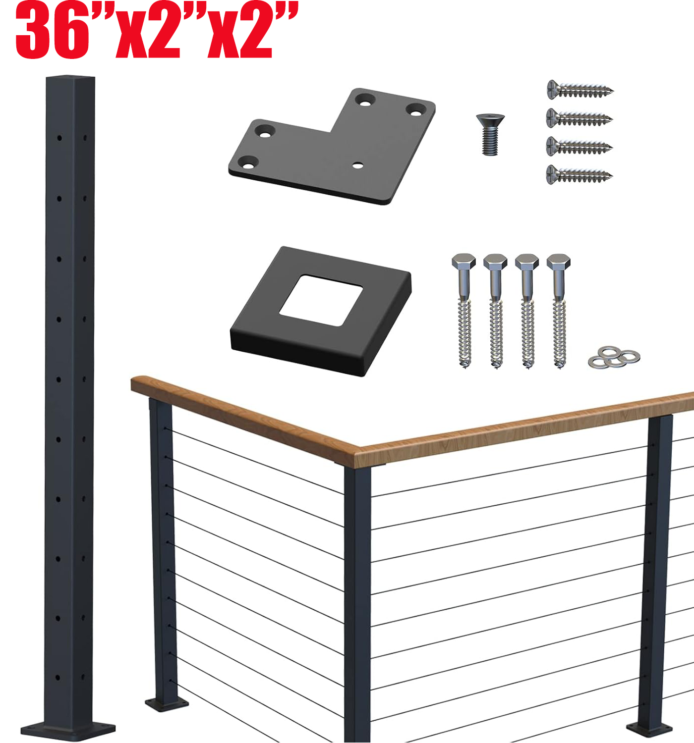 Cable Railing Post Level Deck Corner Post W/Pre-Drilled Holes 36"x2"x2 ...