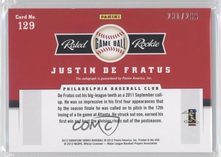 2012 Signature Series Rated Rookie Game Ball /299 Justin De Fratus #129 ...